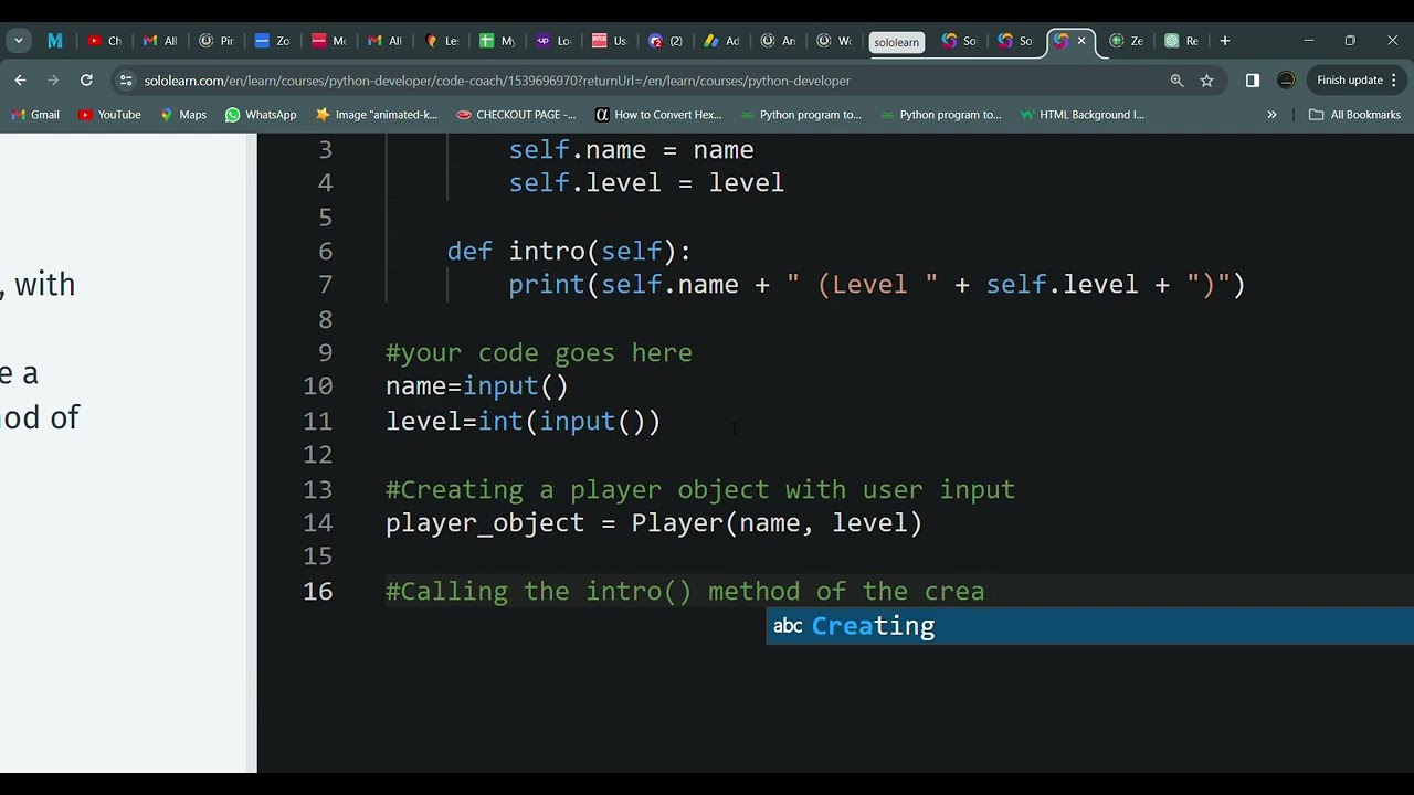 95 Classes | Python Developer | Sololearn