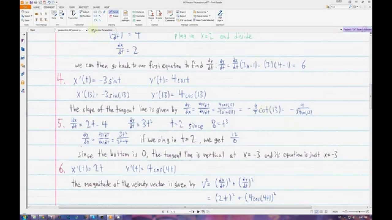 [Calculus] Parametrics MC Practice