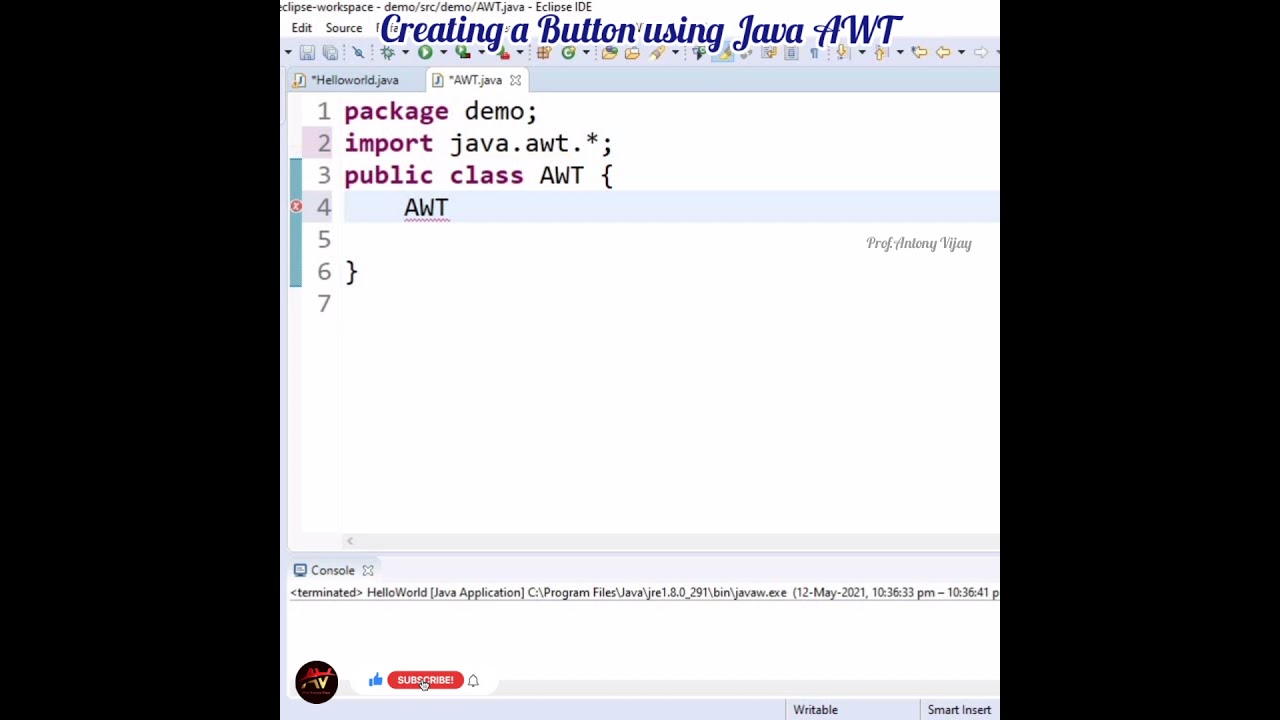 How to Create a Button using Java AWT l Prof. Antony Vijay #shorts