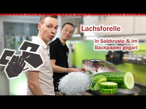 Lachsforelle in Salzkruste & im Backpapier gegart.