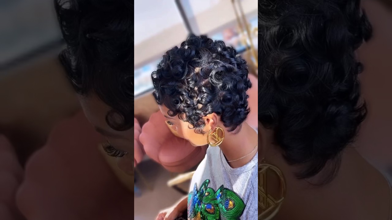 Pin curls pixie cut. #pixiecut #pincurls #pixiehaircut #pixiecut