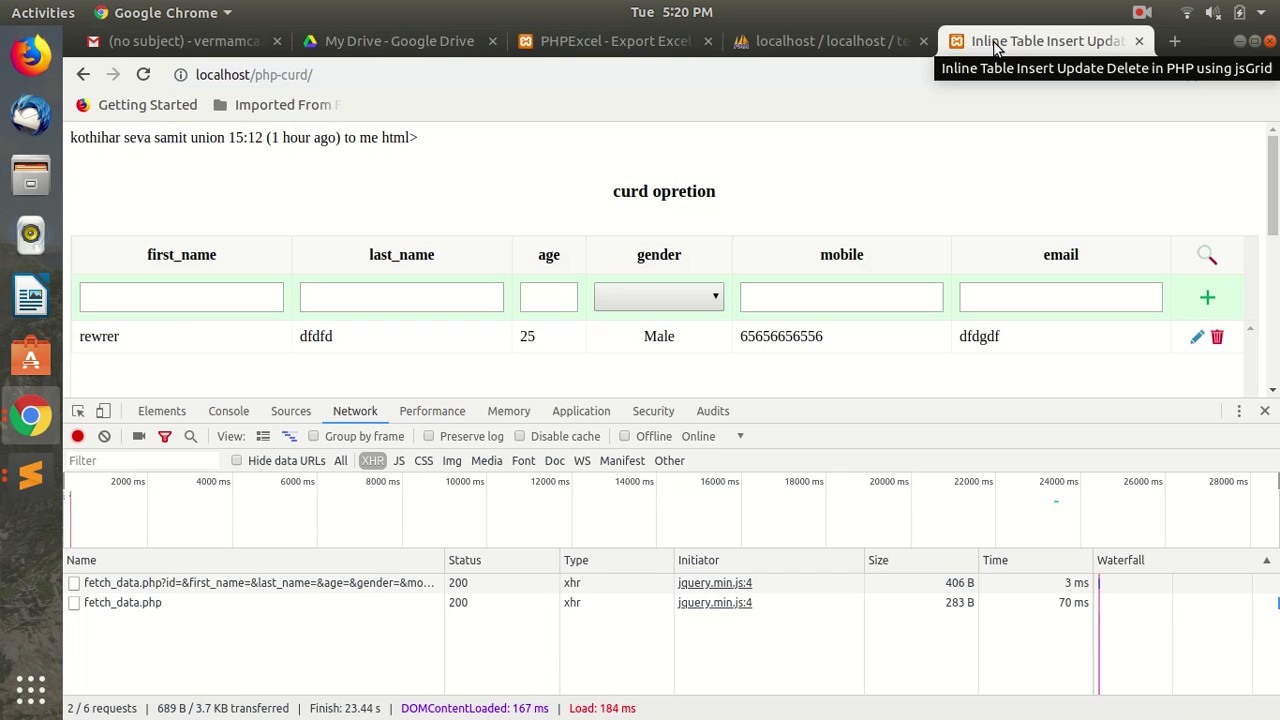 Inline Table Insert Update Delete in PHP using jsGrid