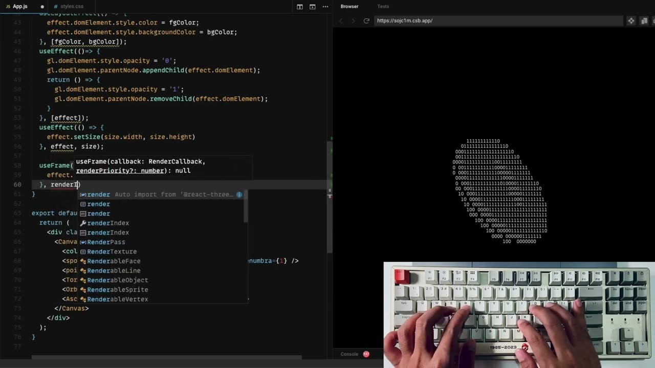ASMR Programming | React+Three 3D Donut AsciiEffect  | ASMR No Talking #reactjs #threejs