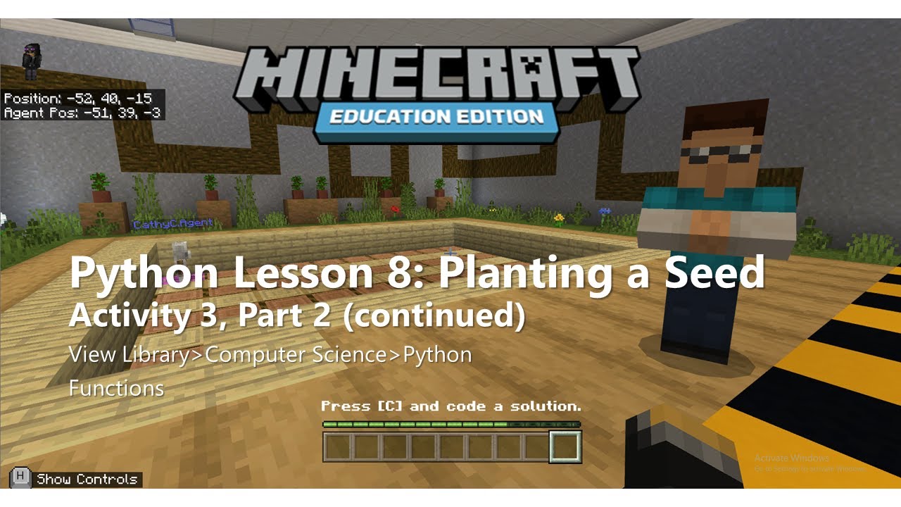 Minecraft EE- Python Walkthrough, Lesson 8- Functions, Activity 3, Part 2 (continued)