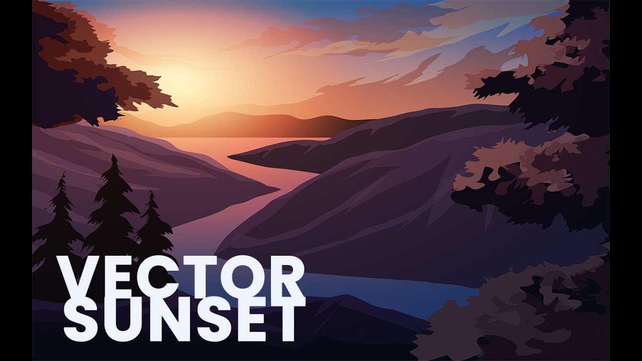 Vector mountain sunset on Inkscape. Speed art