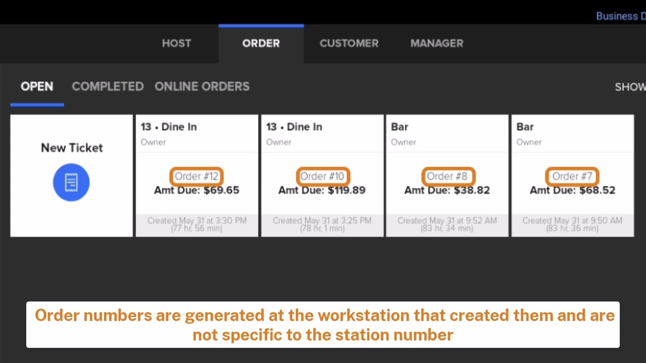 SkyTab POS: Order and Call Numbers