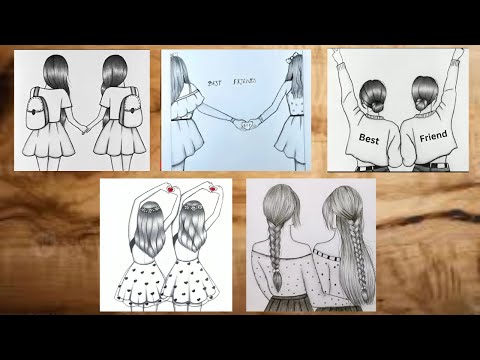 BFF Drawing - Two best friend girl drawing/ easy drawing for beginners/ Friendship day drawing / Art
