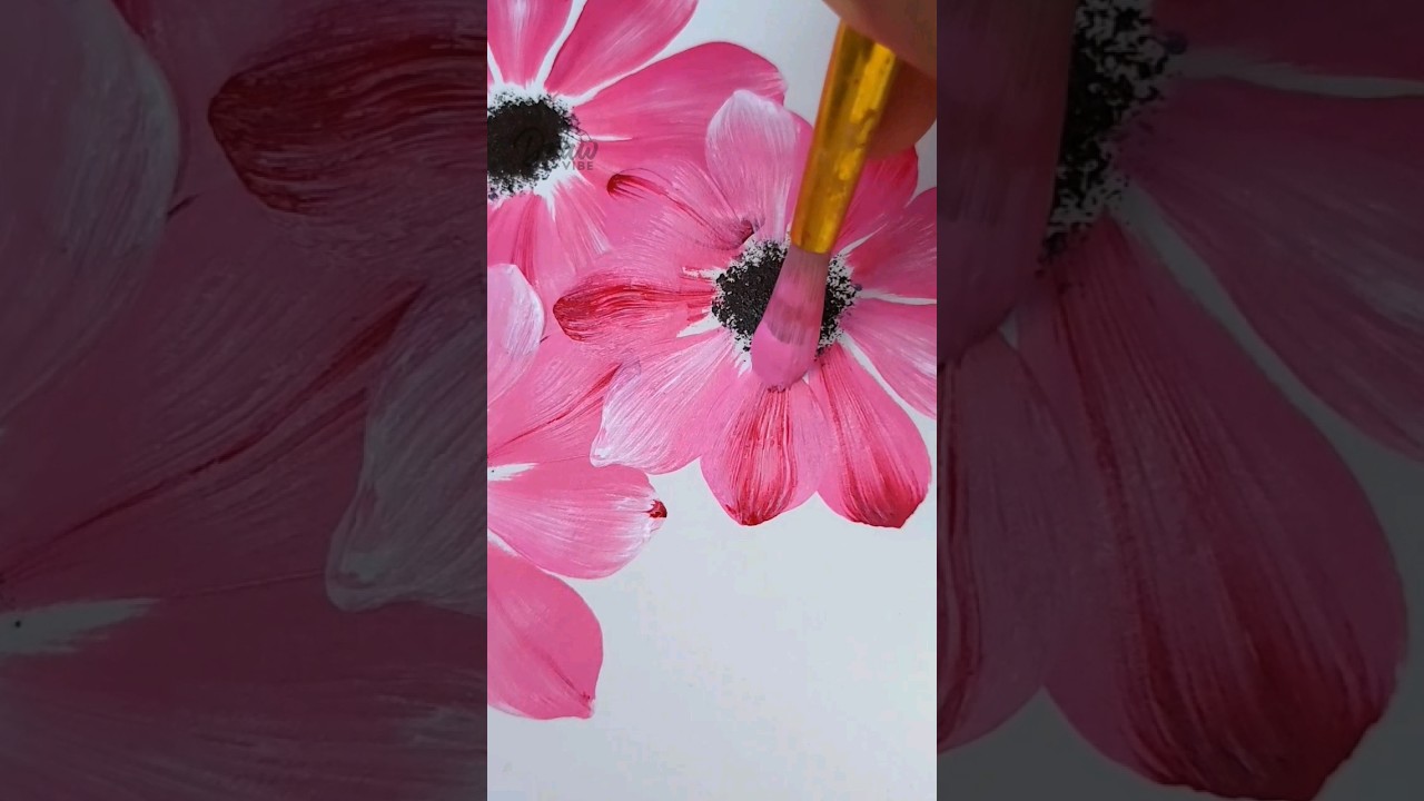 Satisfying pink flowers painting   #art  #youtubeshorts #flowerart