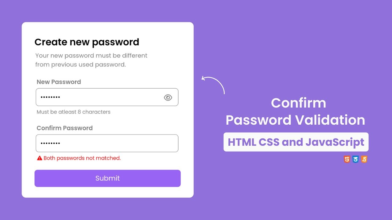 Confirm Password Validation Using Html Css And Javascript | Code With Harsh