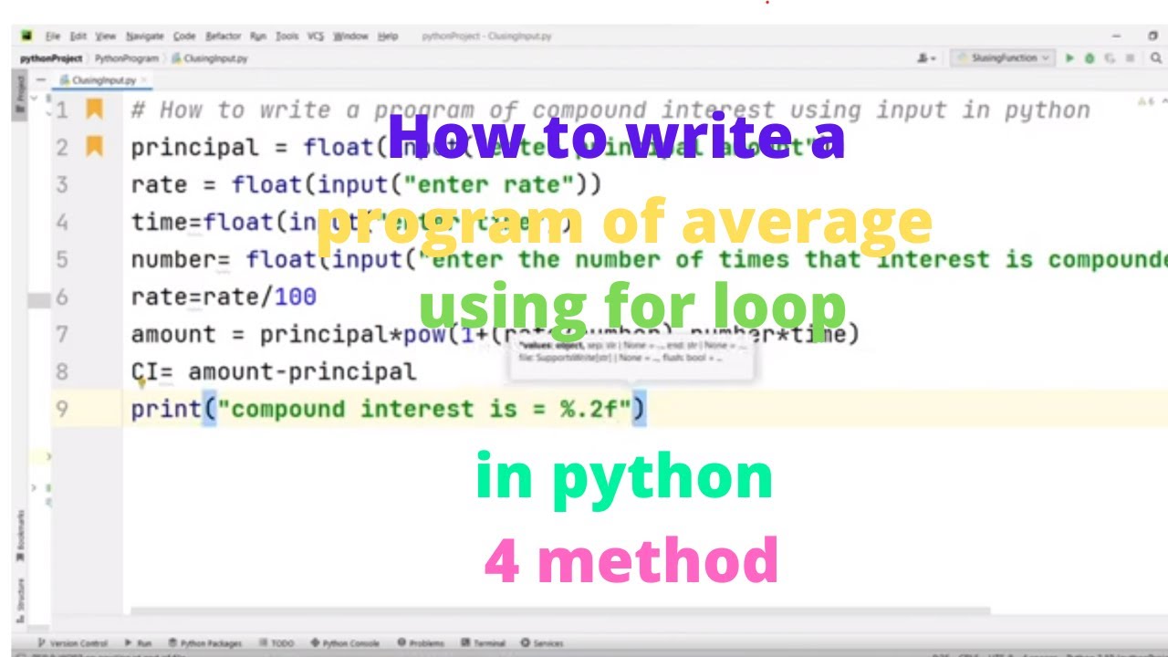 How to write  a program of average using for loop in python | 4 method