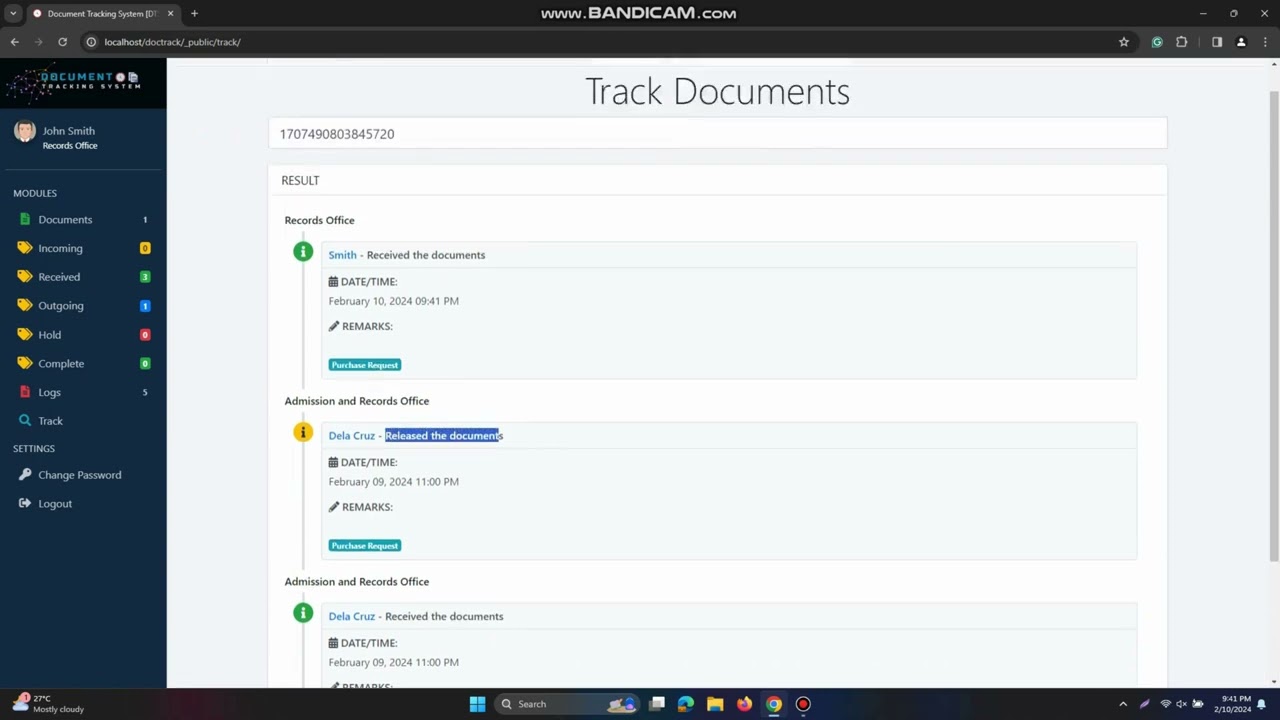 Document Tracking System (PHP & MySQL)