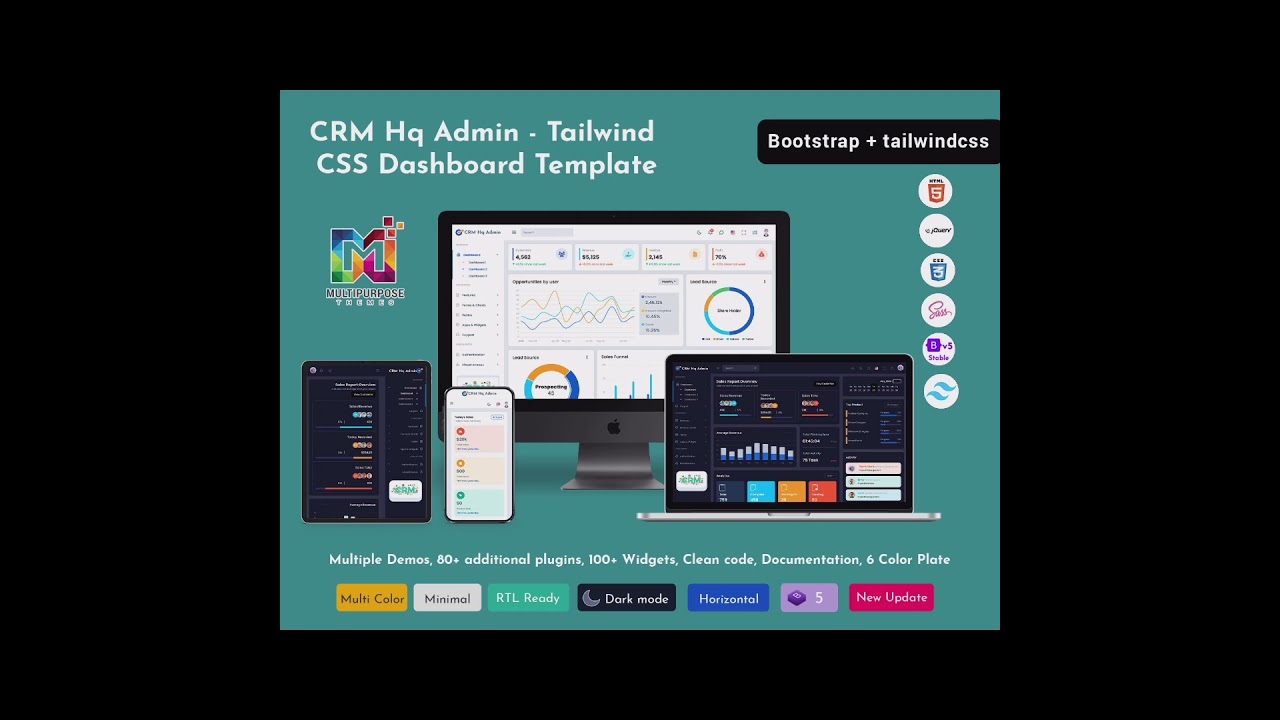 CRM Admin Dashboard Template for Customer Management, Sales & Lead Monitoring