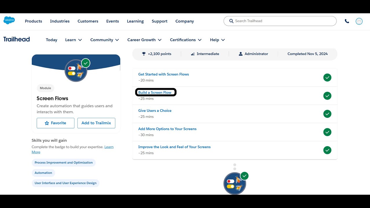 Build a Screen Flow | Screen Flows | Trailhead | Salesforce | Virtual Internship