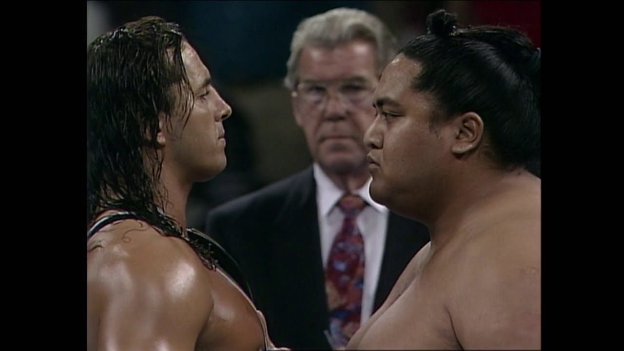 Bret Hart / Yokozuna Wrestlemania 9 match Contract Signing. Yoko Jumps Bret! 1993 (WWF)
