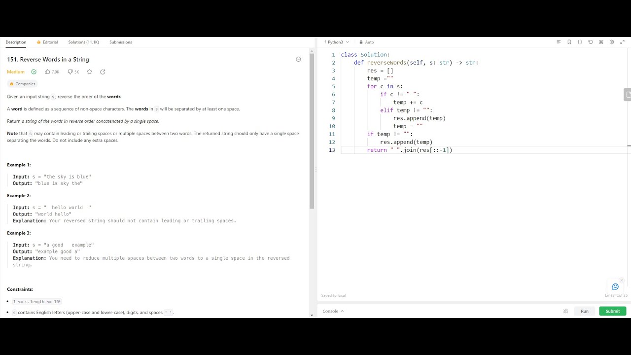 Meta Interview Question - Reverse Words In a String - Leetcode 151- Python
