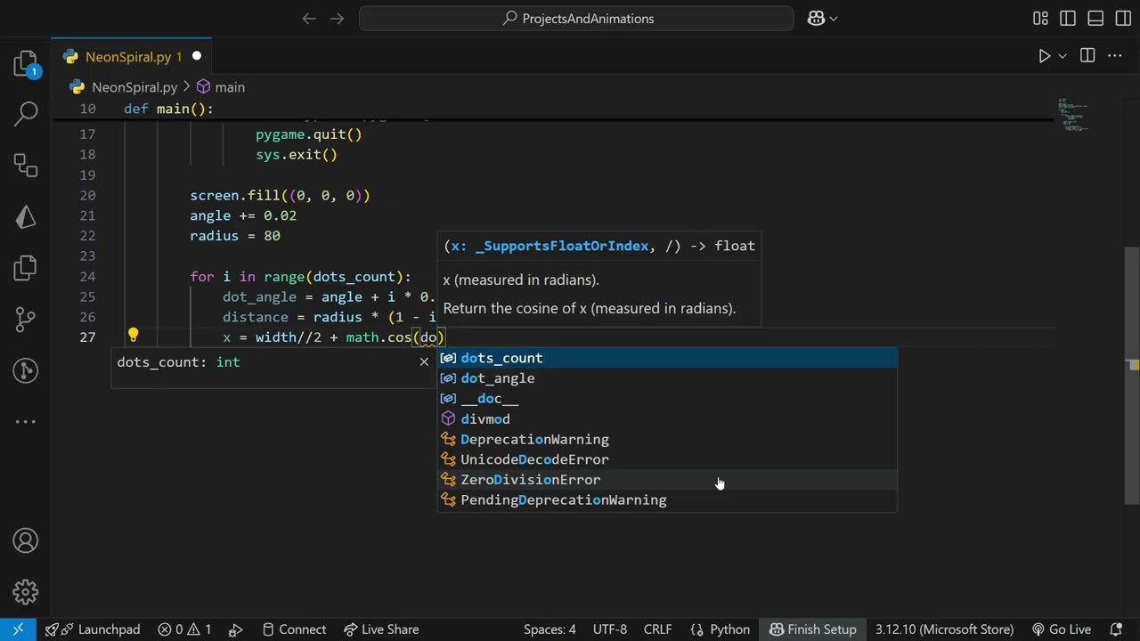 Creating a Hypnotic Dot Spiral with Python & Pygame