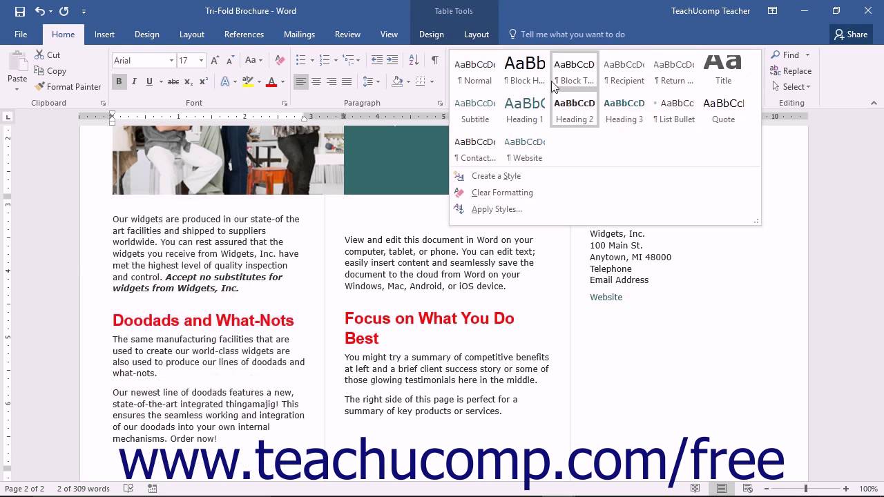 Word 2016 Tutorial Applying Styles to Text Microsoft Training