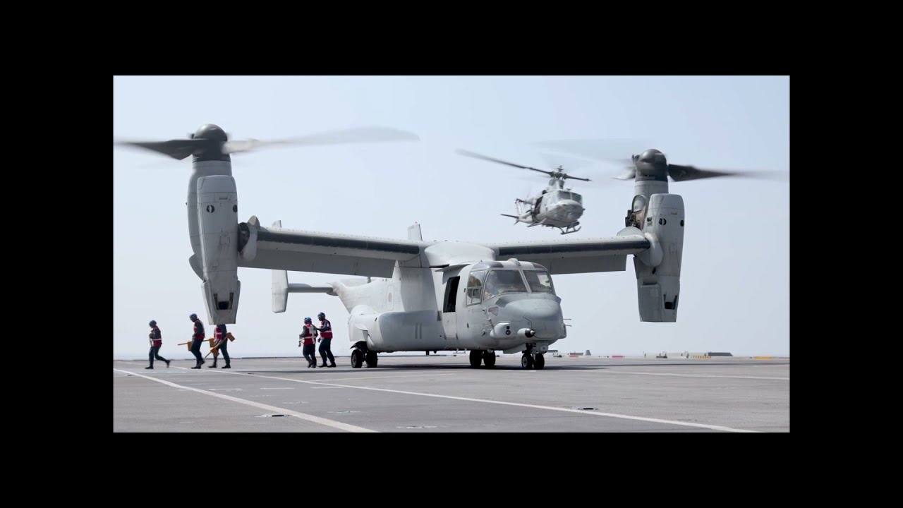 USMC AH-1Z Viper, UH-1Y Venom and MV-22 Osprey cross-deck operations on HMS Queen Elizabeth