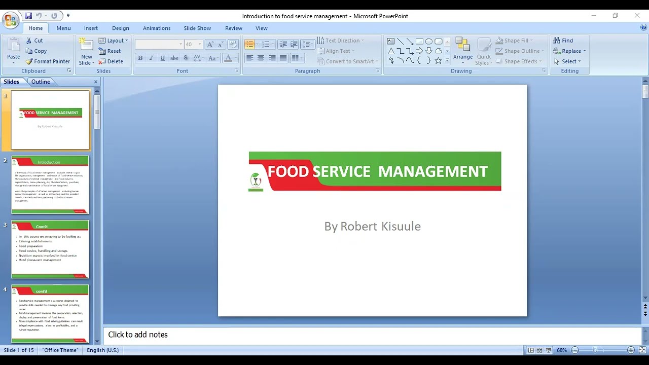 Lecture 1: Introduction to Food Service Management