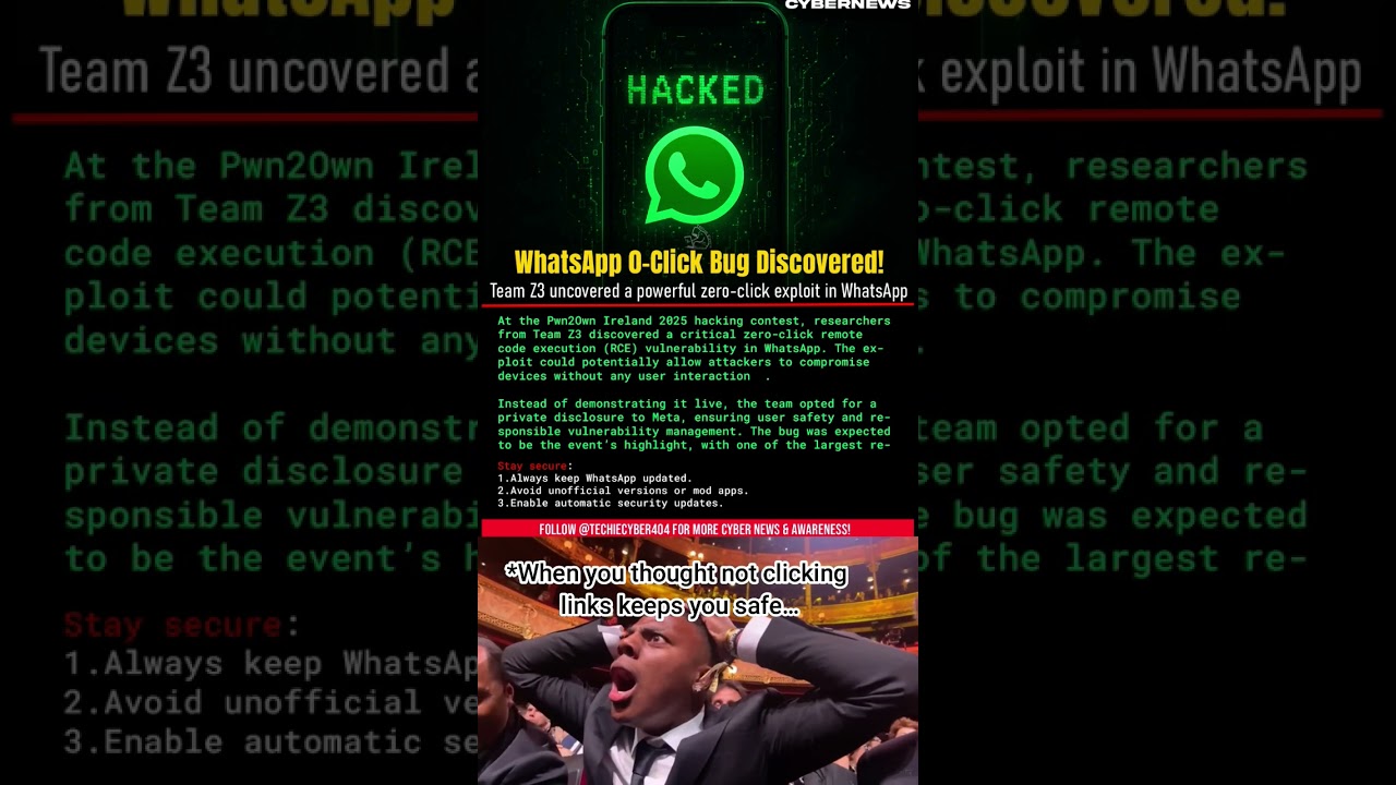 🚨 WhatsApp 0-Click Exploit Found at Pwn2Own 2025! | Hackers Reported It to Meta 🔒 #cybersecurity