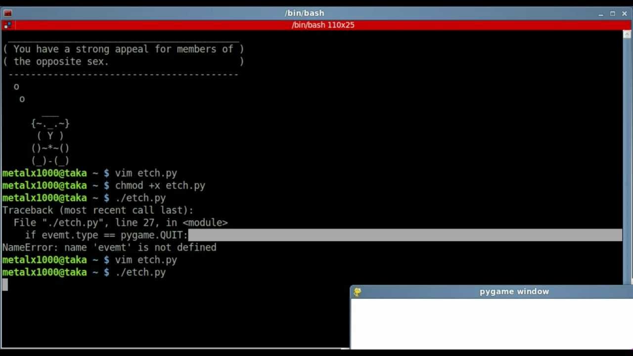 etch-a-sketch in Python with PyGame - Linux
