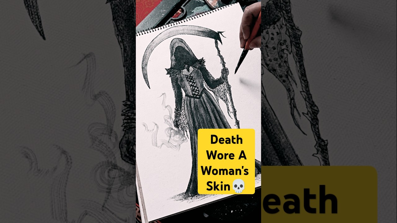 Watch me complete an old grim reaper drawing 🖤 #grimreaper #drawingprocess #gothic #shorts #wip