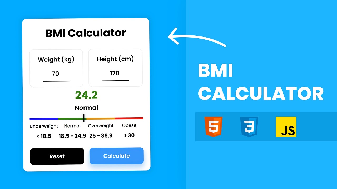 Build a BMI Calculator using HTML CSS & JavaScript