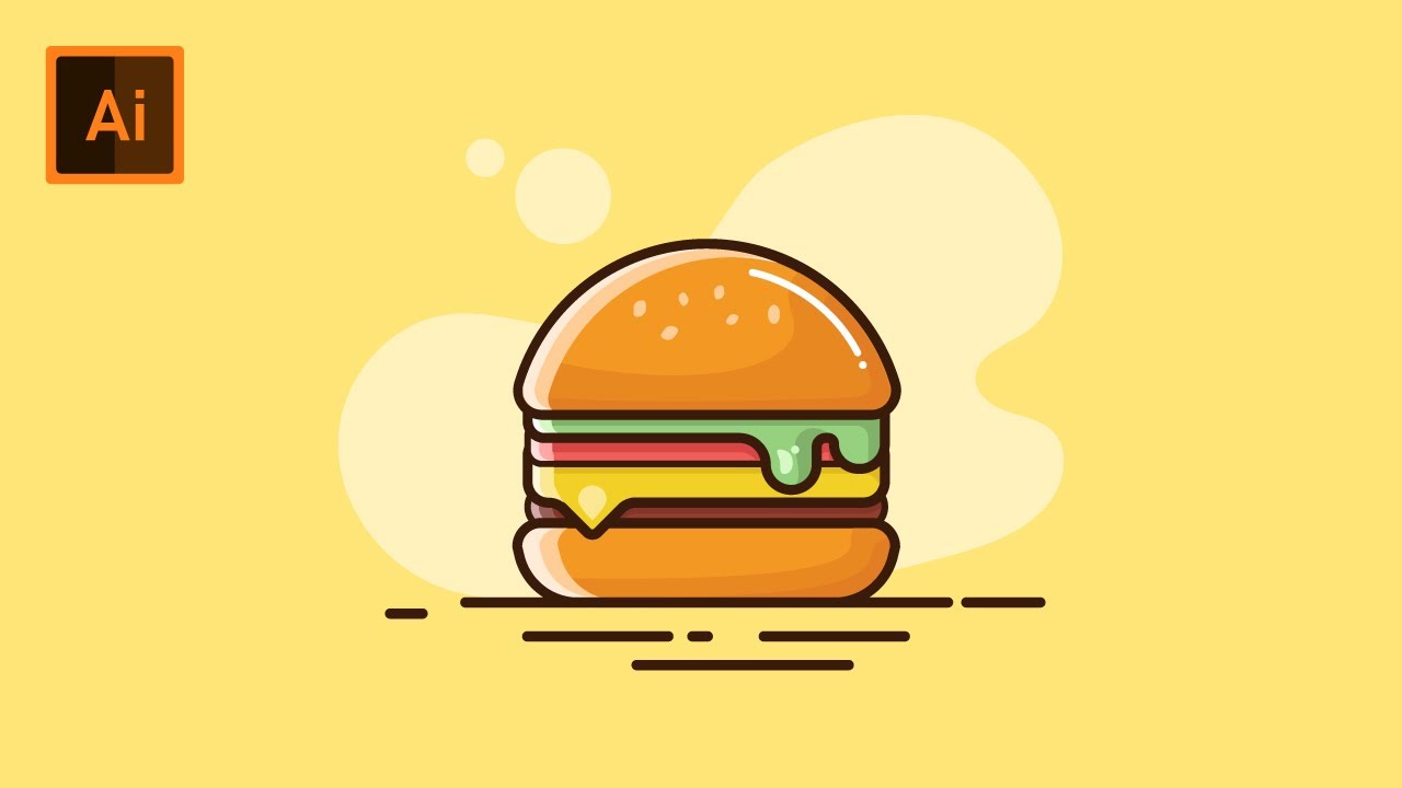 Adobe Illustrator Tutorial: How to Draw Flat Design Burger Vector Food Icon in Illustrator