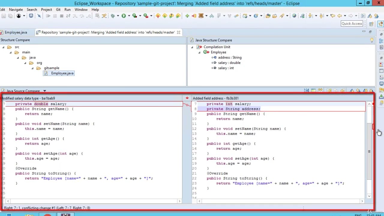 Resolving a merge conflict on GitHub using Eclipse