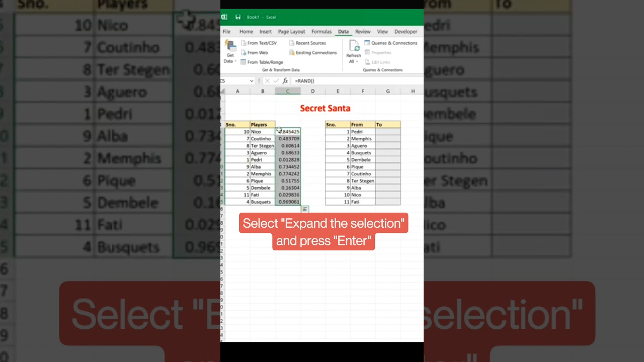 Secret Santa in Excel using Rand Function