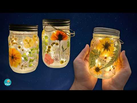 Mason Jar Fairy Lights With Pressed Flowers | Easy DIY Fairy Light Jars-Cute DIY Gifts #diy #crafts