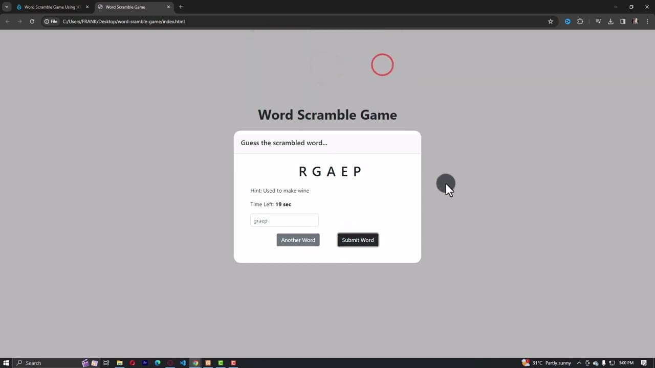 Word Scramble Game Using HTML, CSS and JavaScript with Source Code
