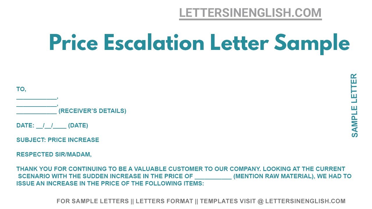 Price Escalation Letter Sample - Sample Letter to Inform Customer About the Price Increase
