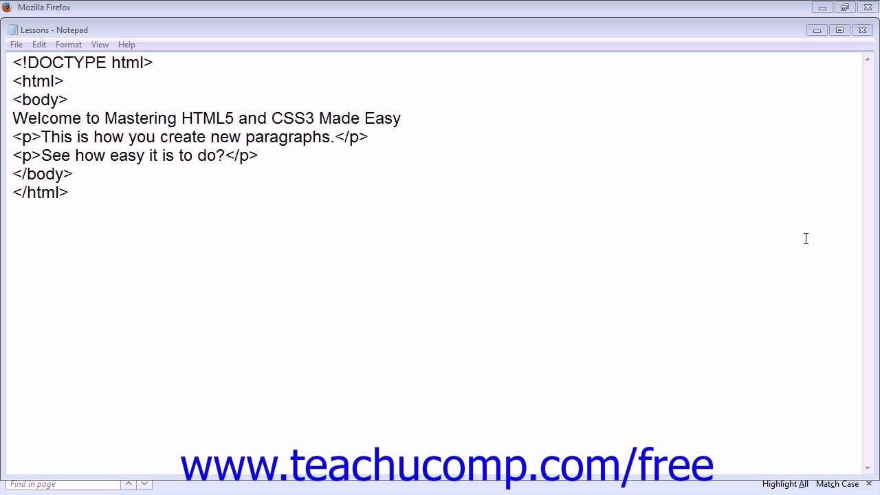 HTML5 and CSS3 Tutorial Adding a New Paragraph Training Lesson 4.1