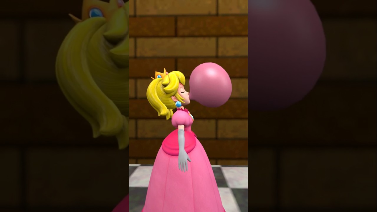 Peach blows up a Bubble Gum