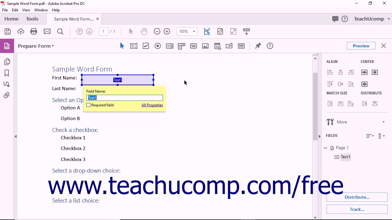 Acrobat Pro DC Tutorial Creating Text Fields - Adobe Acrobat Pro DC Training Tutorial Course