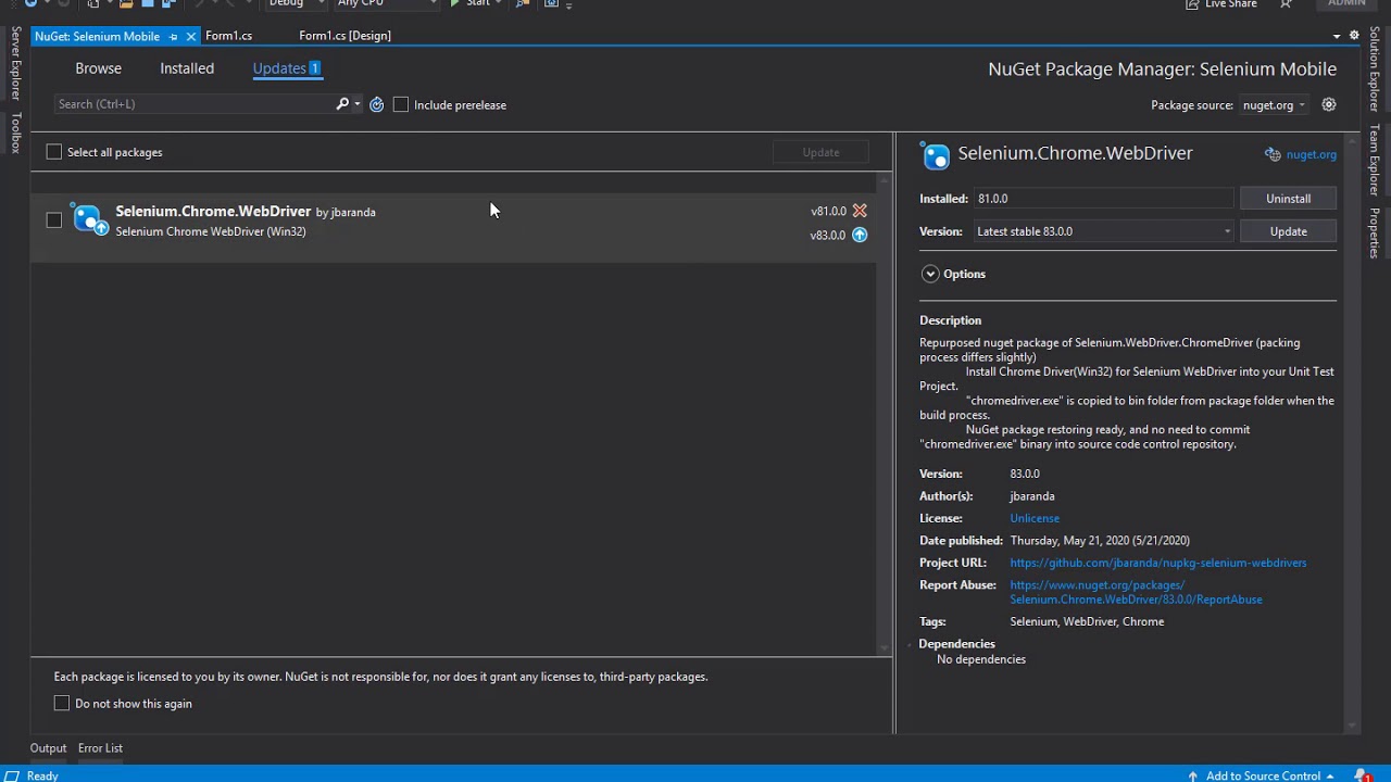 C# Fixed Selenium Session not created Error