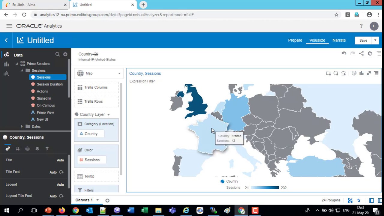 Primo Analytics: Displaying a map visualization with Primo Analytics Data Visualization