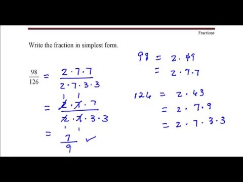 Write the fraction in simplest form. 98 divided by 126 - Youtube
