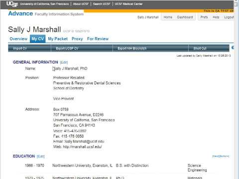 For UCSF Faculty: Advance - My CV Import