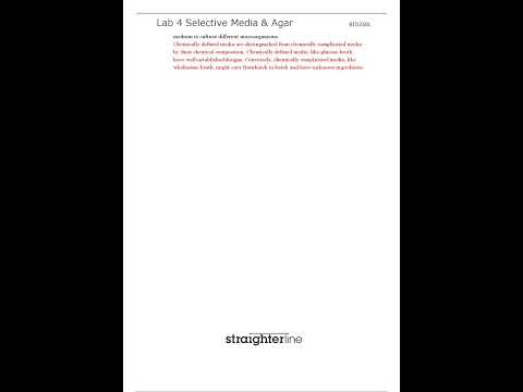 Straighterline Microbiology BIO250L Lab 4 Selective Media & Agar Worksheet Questions and Answers 202
