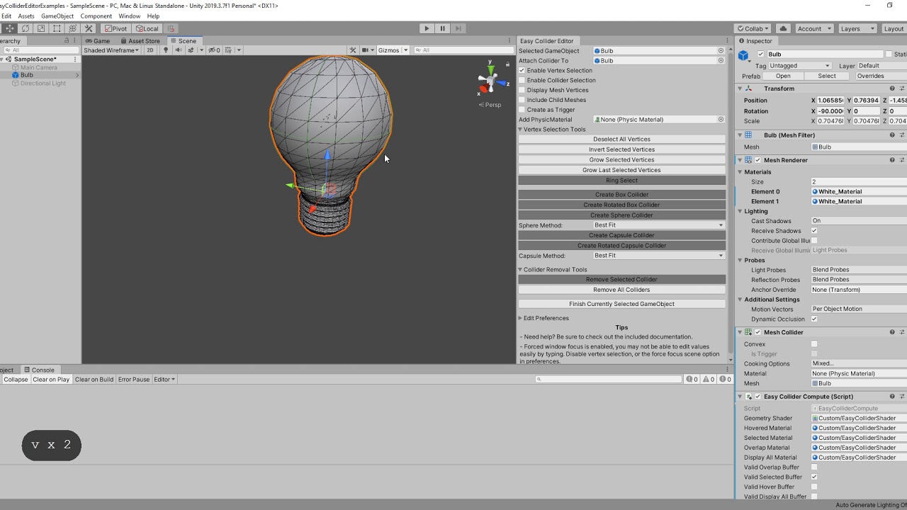 Easy Collider Editor - Lightbulb Collider Creation