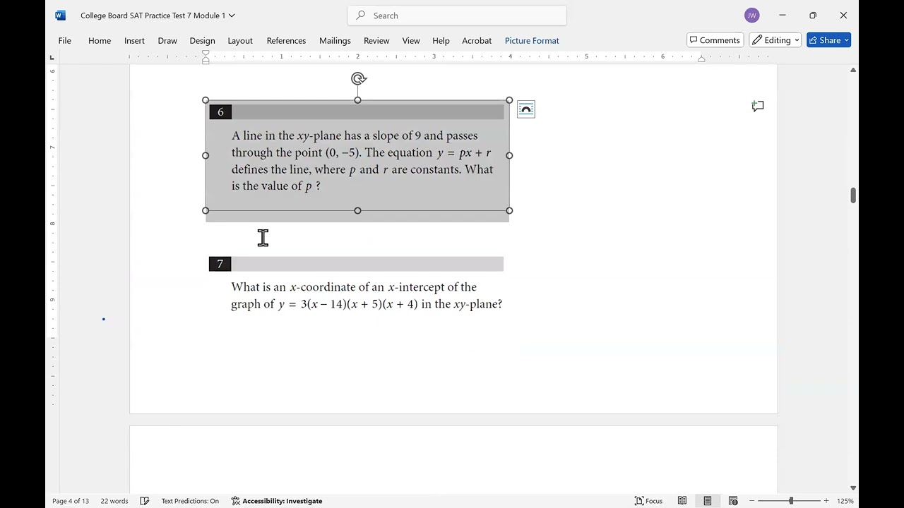 SAT Math Practice Test 7 Module 1 College Board 2025-2026