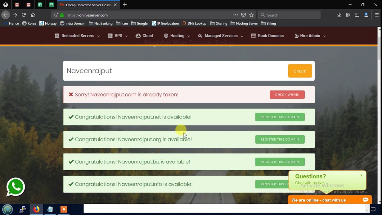 Check Domain Name Availability - Onlive Server