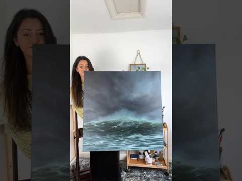 Large ocean wave painting reveal #wavepainting #seascapepainting #storm