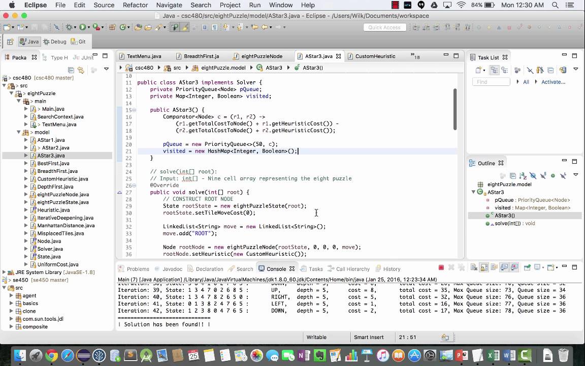 CSC 480 - 8 Puzzle Search Algorithms