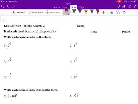Algebra 2 Radicals and Rational Exponents Worksheet Examples
