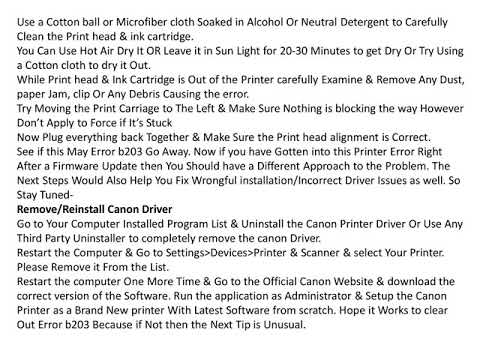CANON PRINTER ERROR CODE B203
