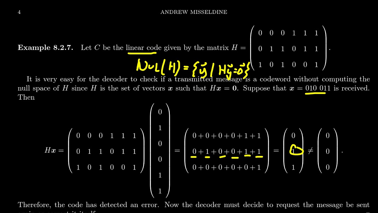 Decoding a Linear Codeword