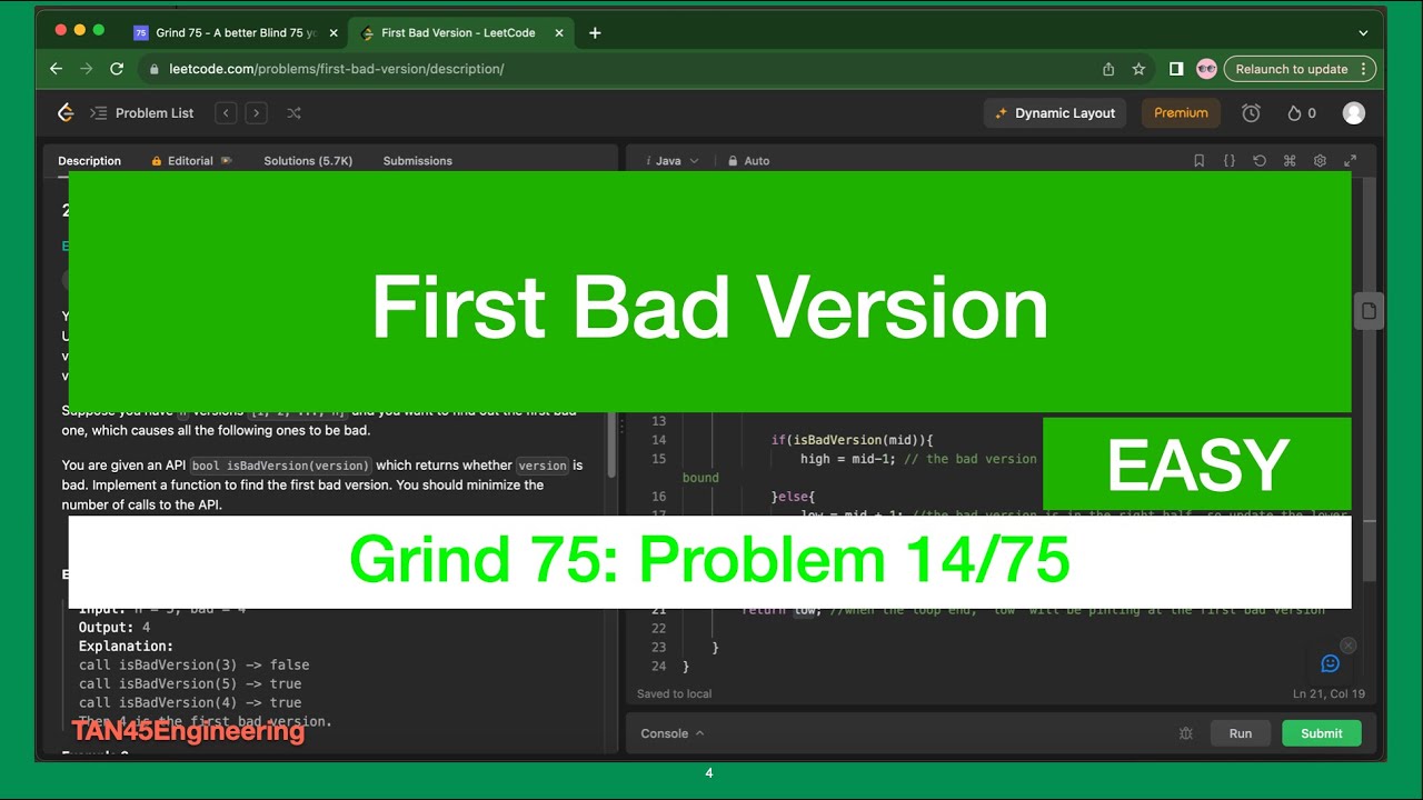 #14 First Bad Version Problem | Leetcode - Java | Grind 75: Coding Series